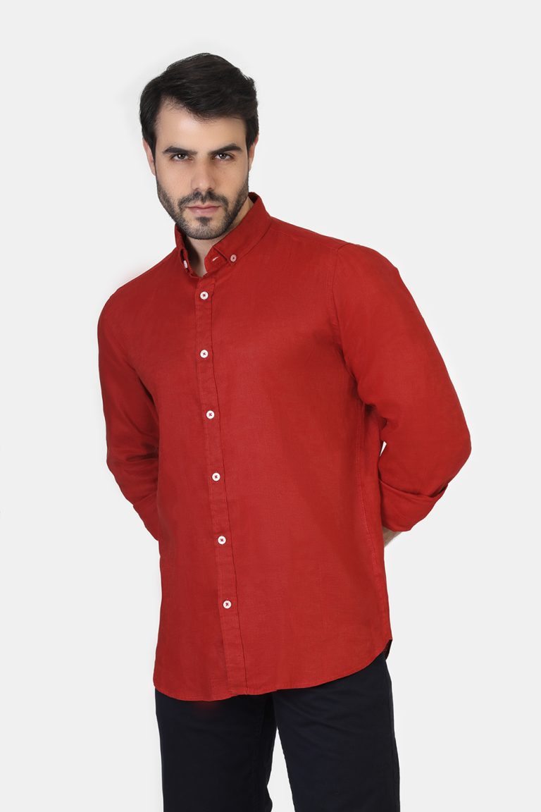 Slim Fit Linen Shirt Dark Red - TIE HOUSE