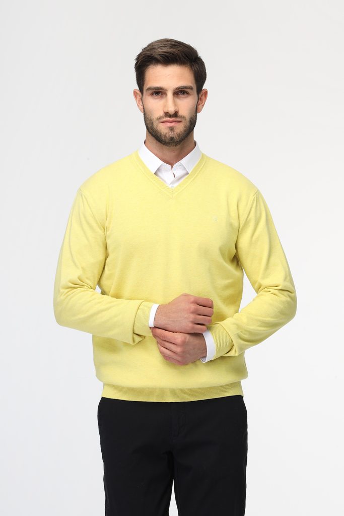 Regular Fit Pullover V Yellow - TIE HOUSE