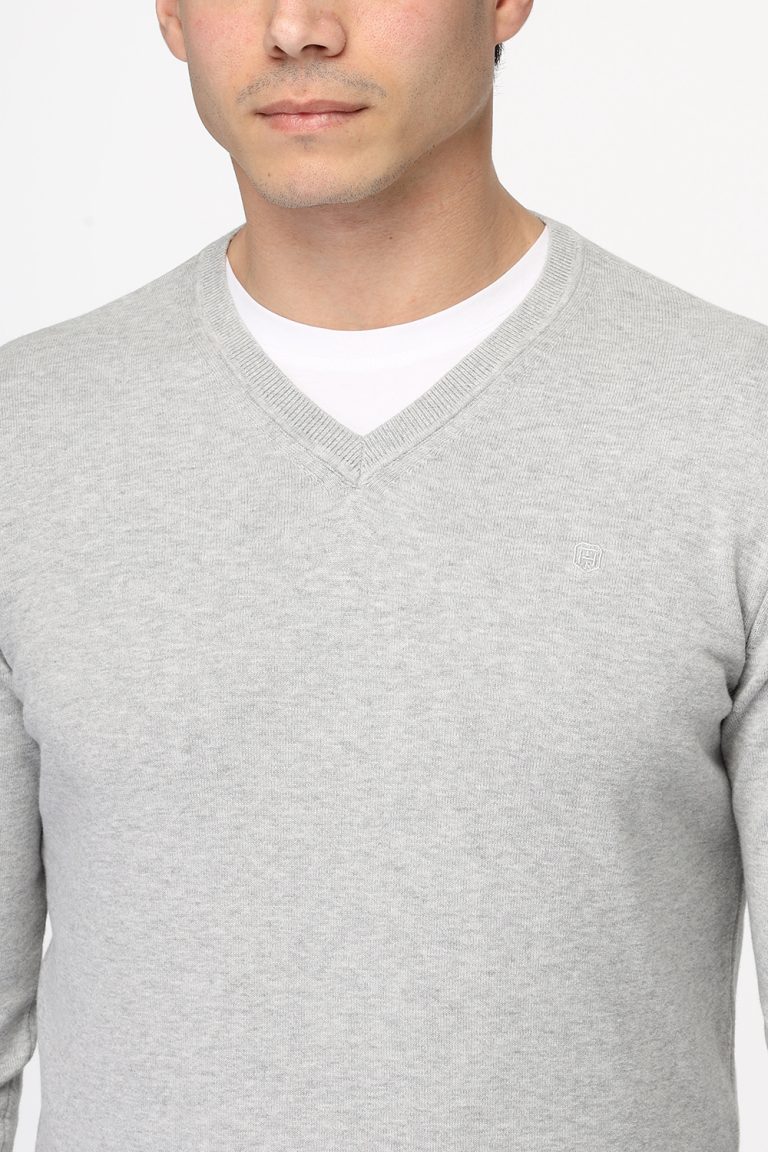 Regular Fit Pullover V Light Gray - TIE HOUSE
